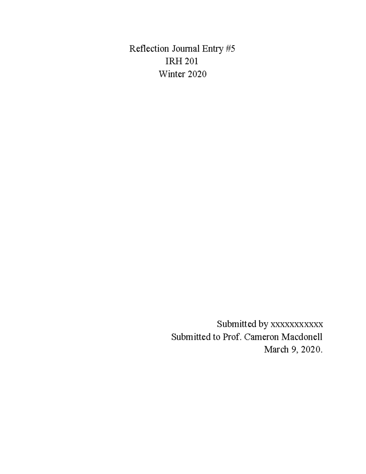 IRH 201 Journal Entry 5 Educational Interiority - Reflection Journal ...