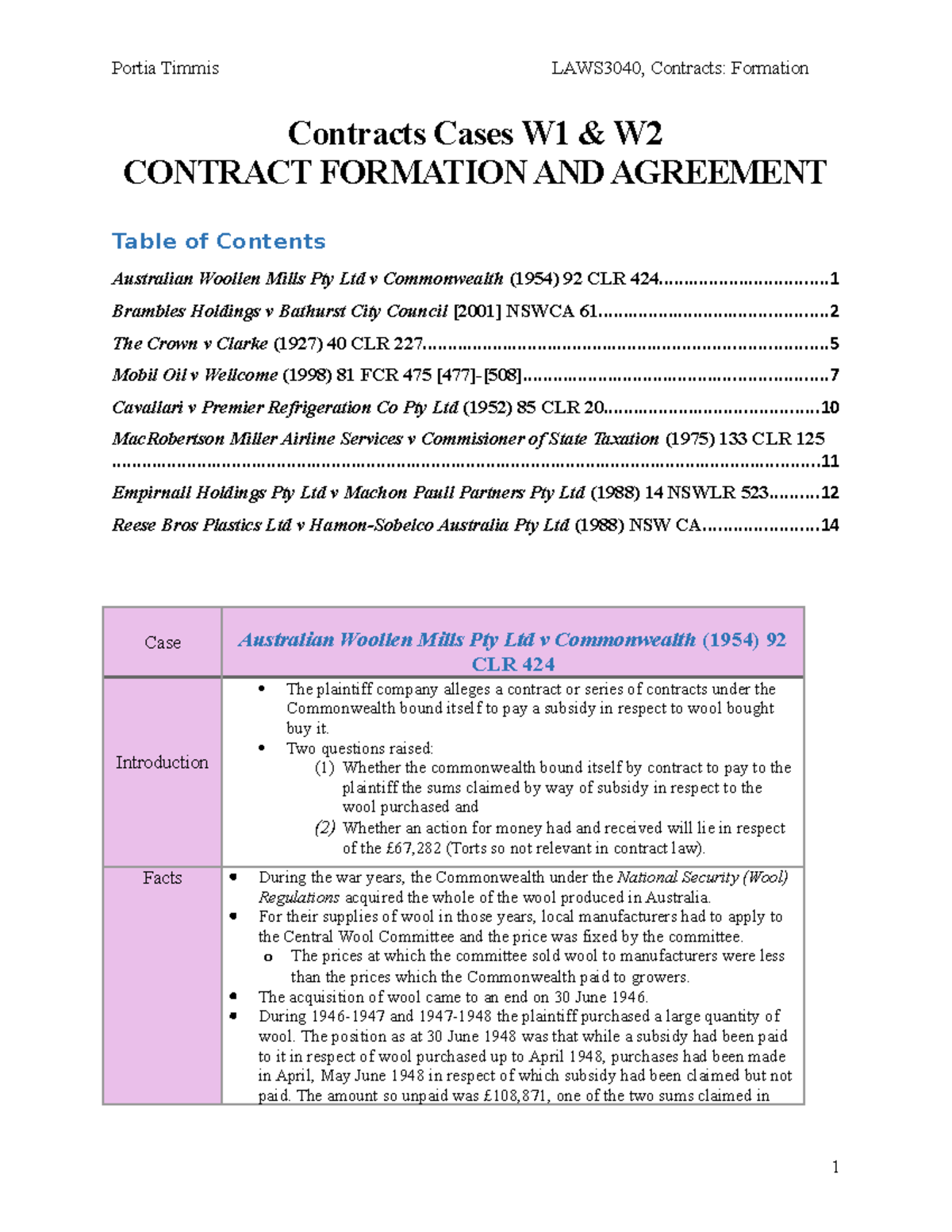 Contracts notes Binding - Contracts Cases W1 & W CONTRACT FORMATION AND ...