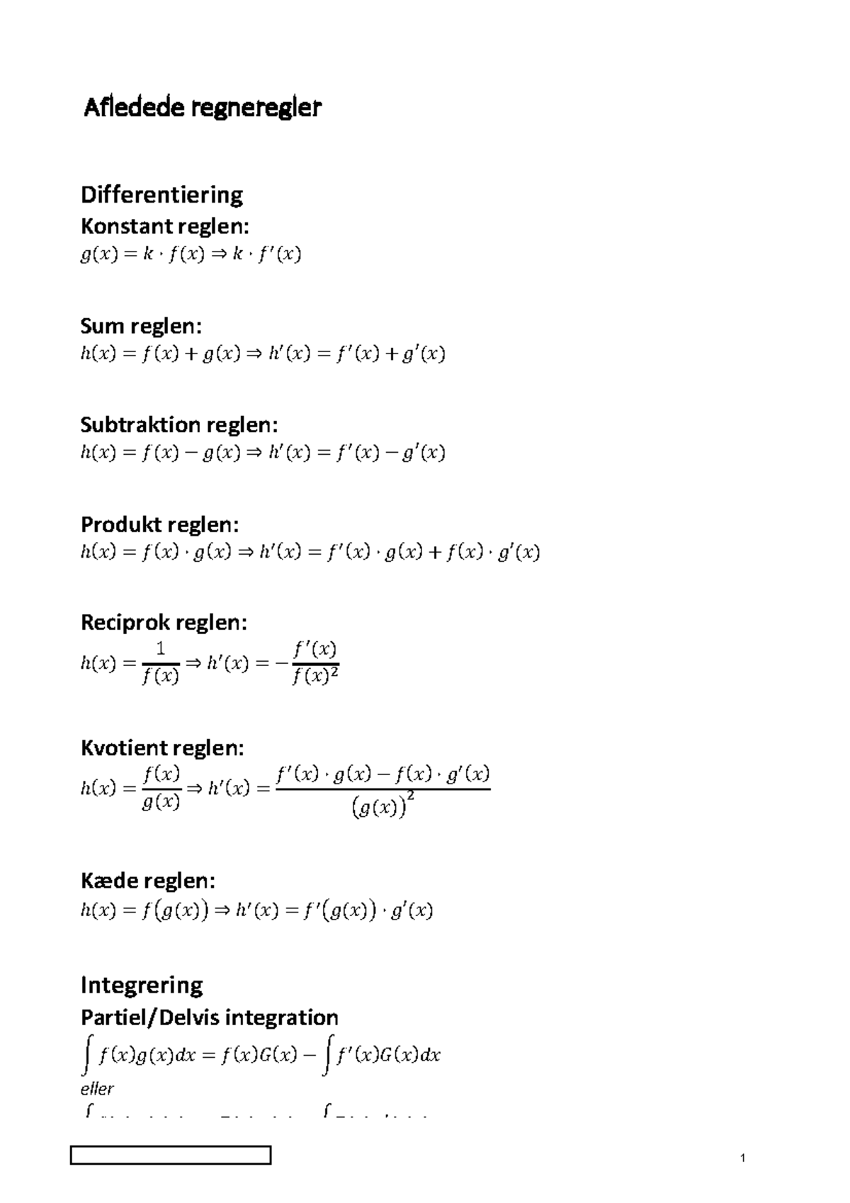 Afledede regneregler - Afledede regneregler Differentiering Konstant ...