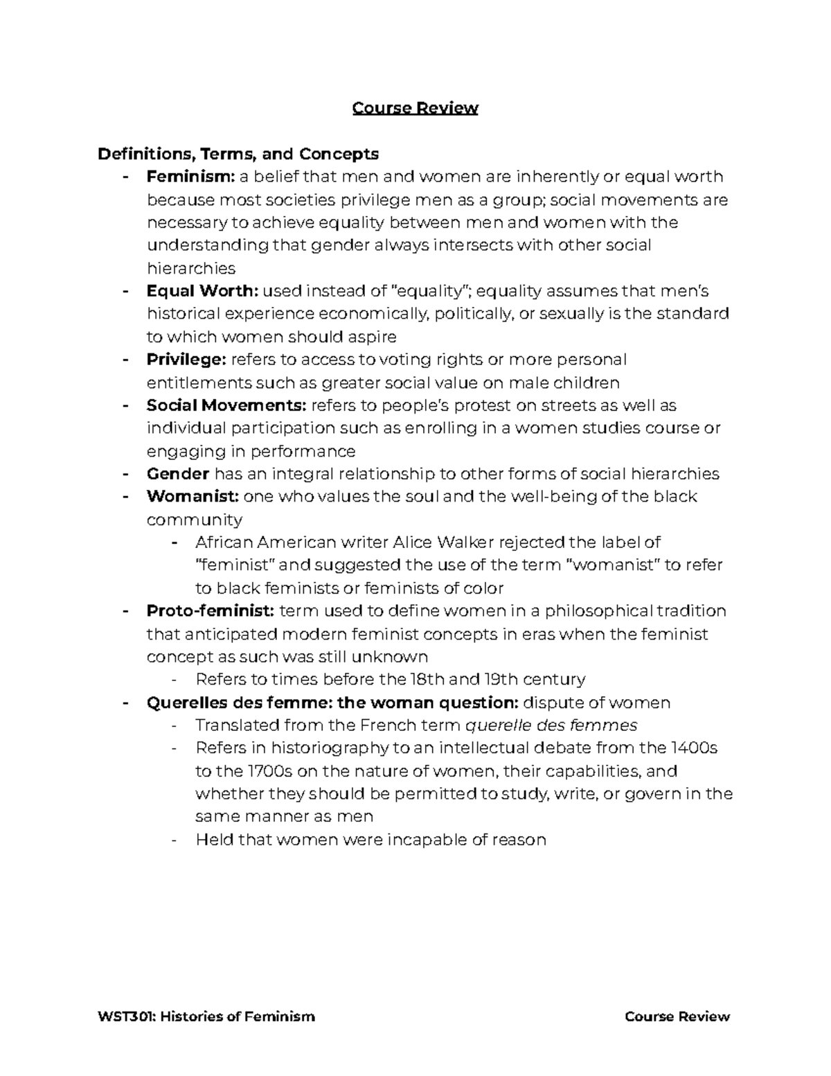 WST301 - Course Review - Course Review Definitions, Terms, and Concepts ...