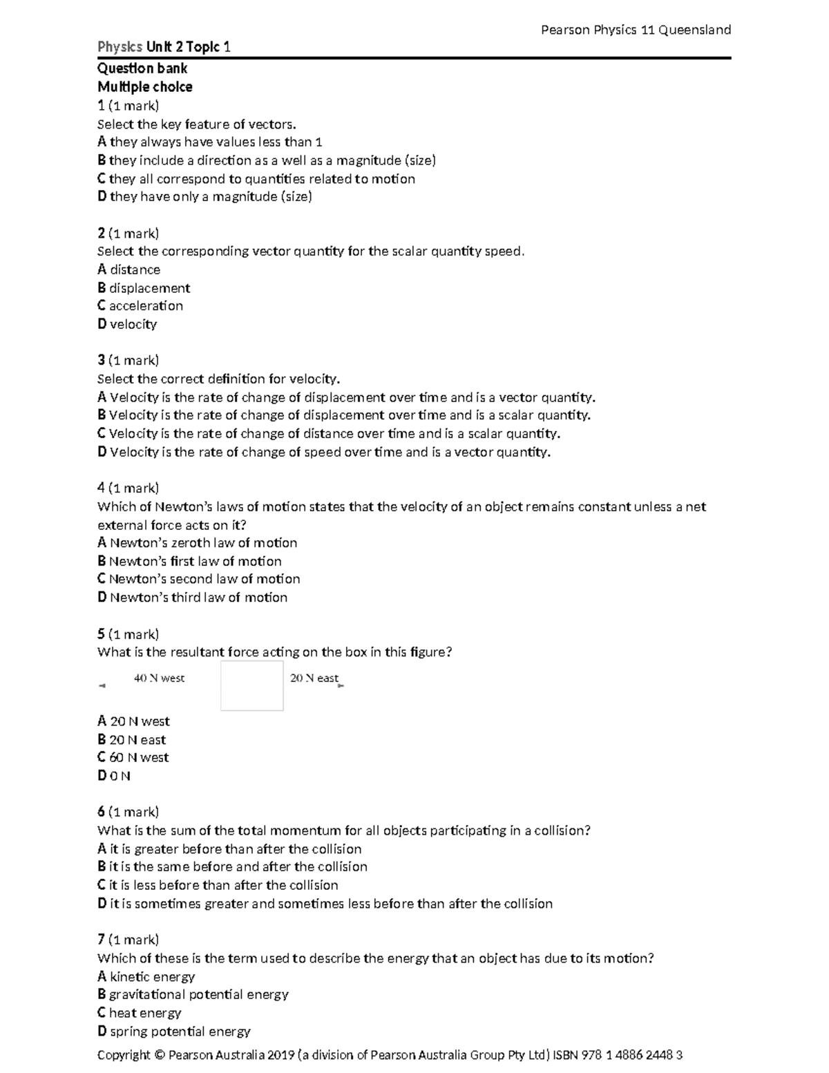 physics Mock Exam Unit 2 Topic 1 Questions - Physics Unit 2 Topic 1 ...