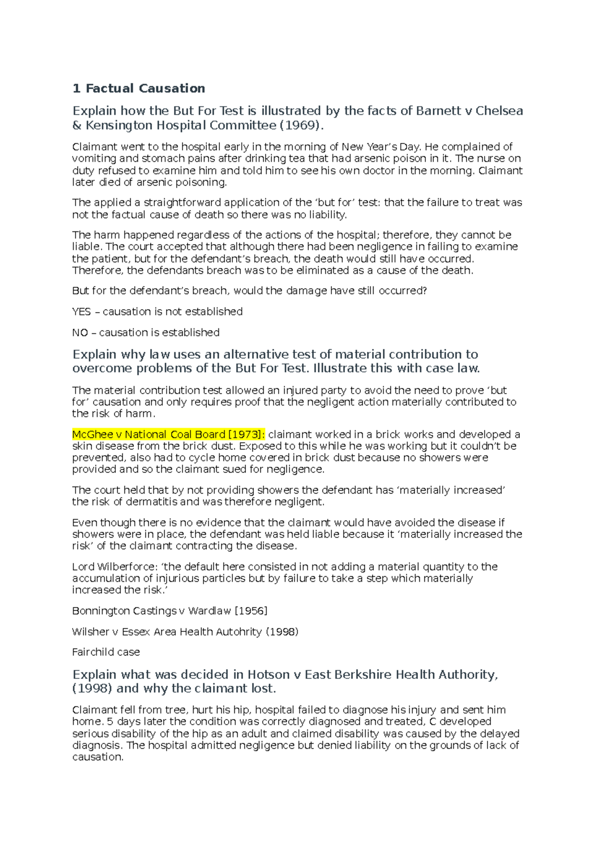 Seminar 3 - 1 Factual Causation Explain how the But For Test is ...