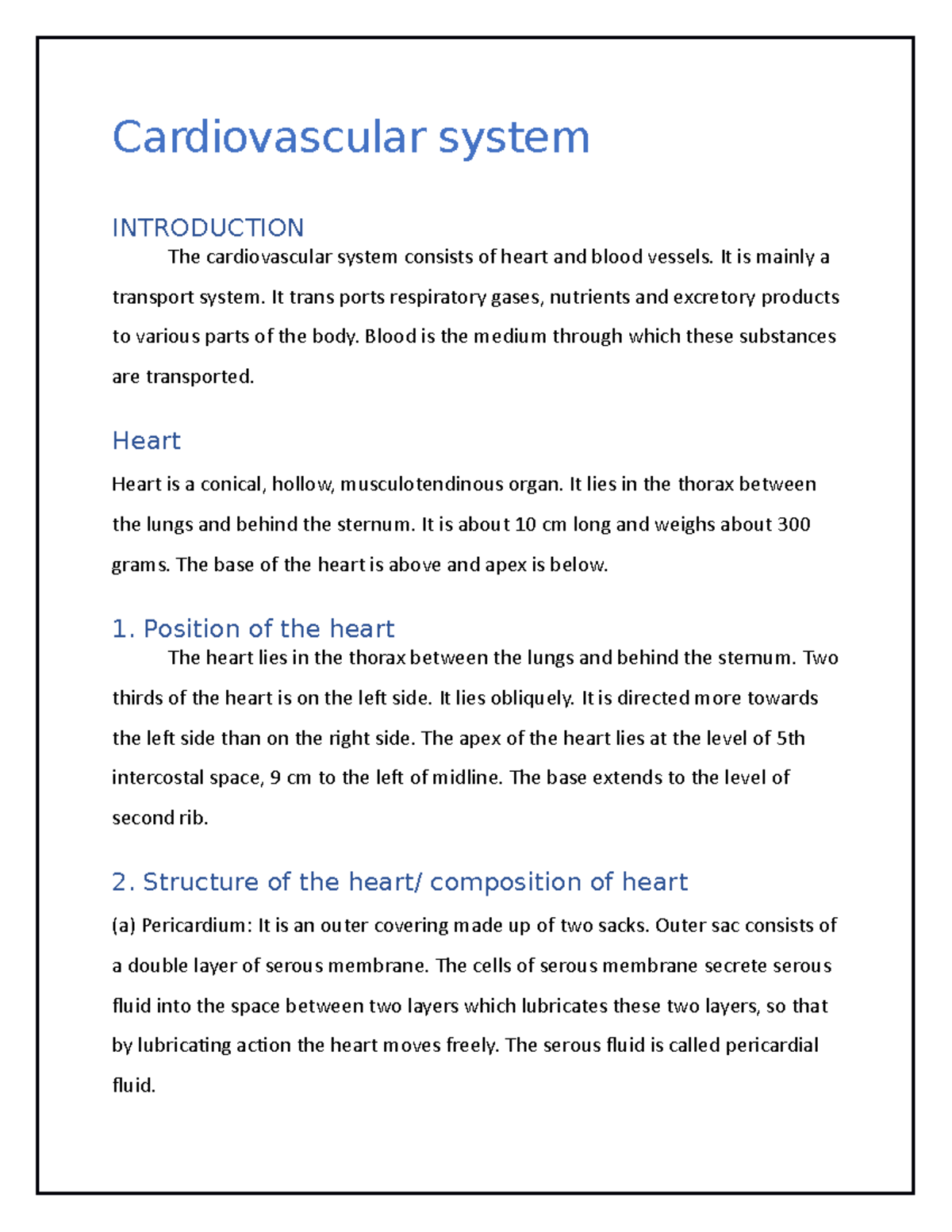 Detail NOTE ON Cardiovascular system - Cardiovascular system ...