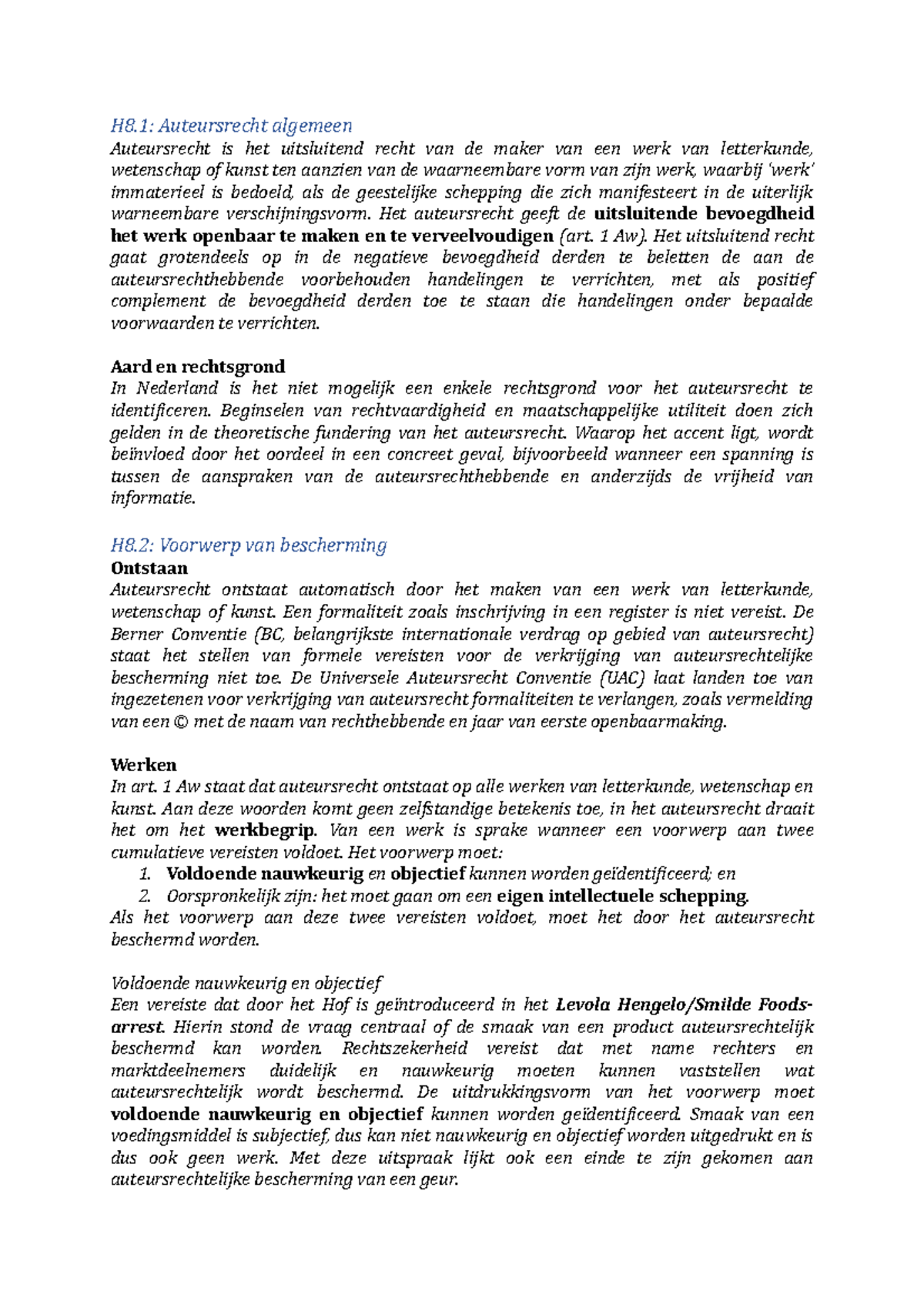Samenvatting Kort Begrip + Literatuur - H8: Auteursrecht algemeen ...