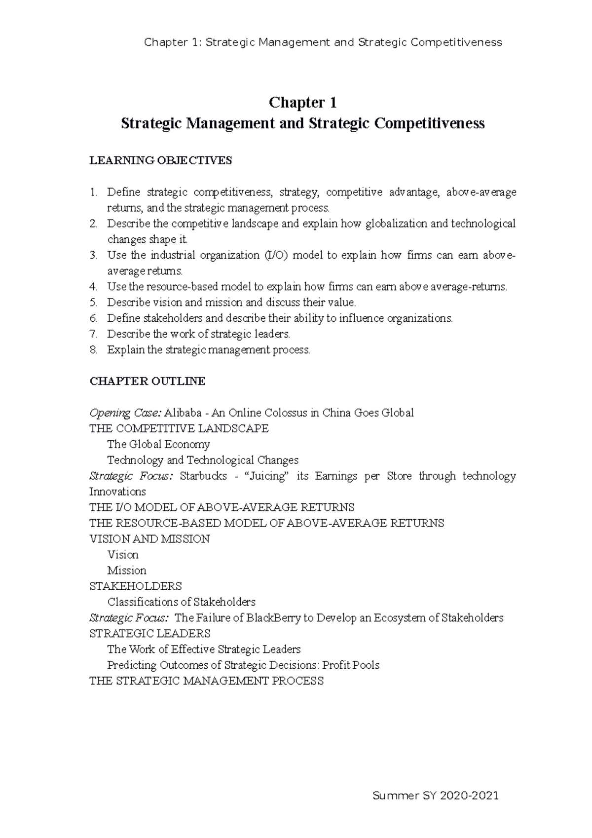 C1 - Handout - bsa - Chapter 1 Strategic Management and Strategic ...