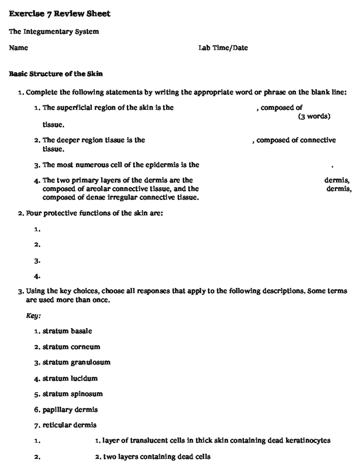 Exercise 7 Review Sheet - Exercise 7 Review Sheet The Integumentary System Name Lab Time/Date ...