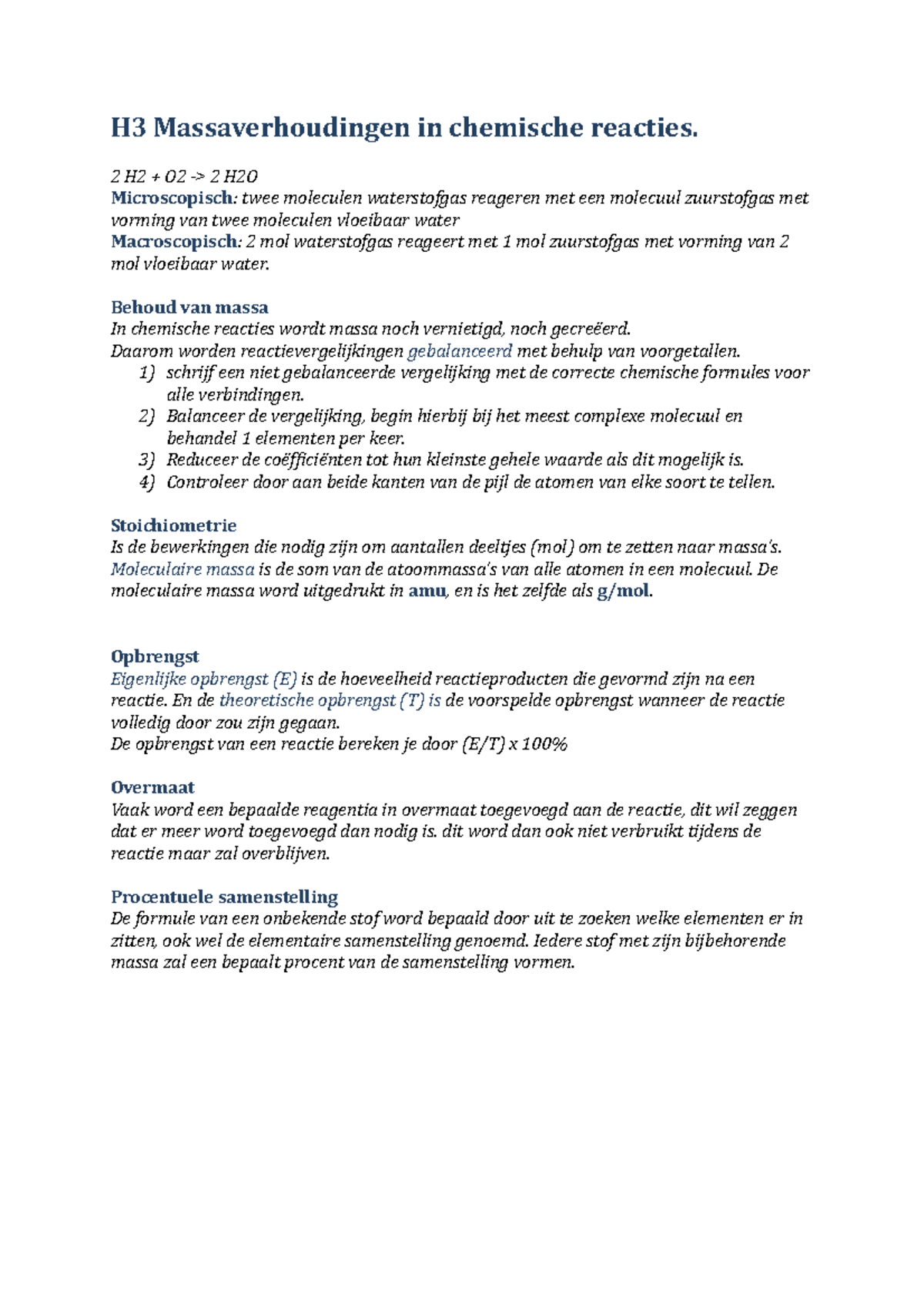Chemie H3 - Massaverhoudingen in chemische reacties - H3 Massaverhoudingen in chemische reacties ...