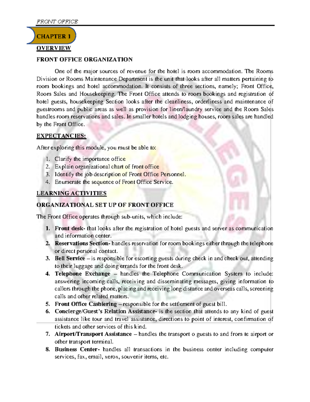 Front Office 1 - Lecture notes 67 - BS Computer Science - UPHSD - Studocu