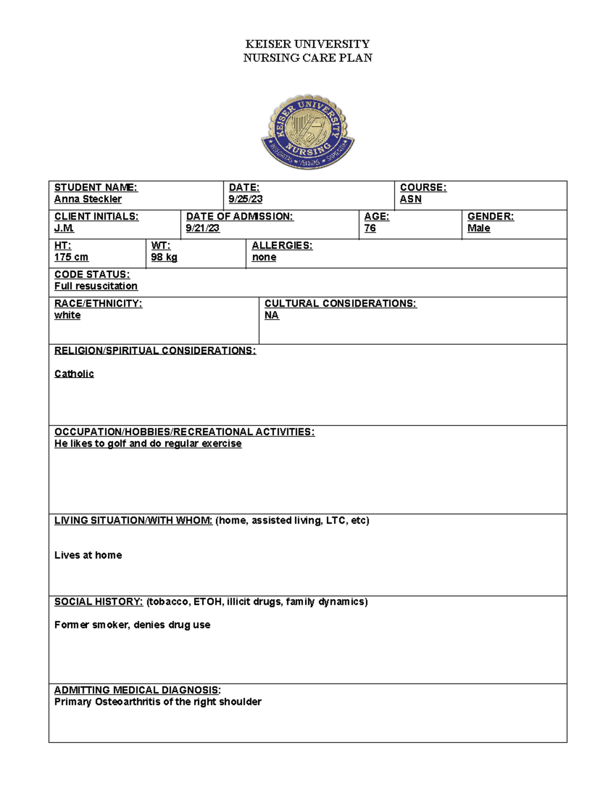Care Plan #4 - care plan - NURSING CARE PLAN STUDENT NAME: Anna ...
