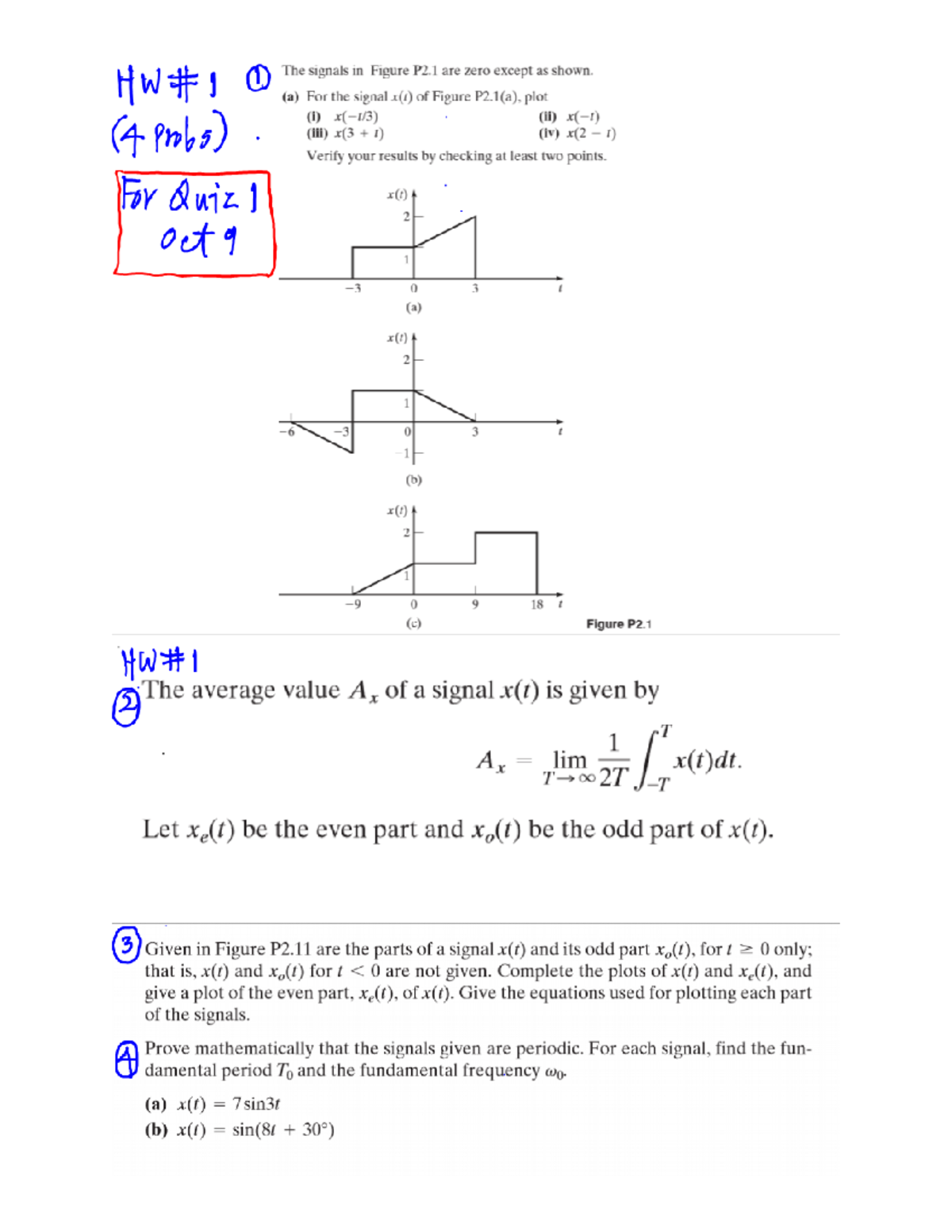HW1 PDF - EE103 HW#1 - H w * j m The signals in Figure P1] are ...