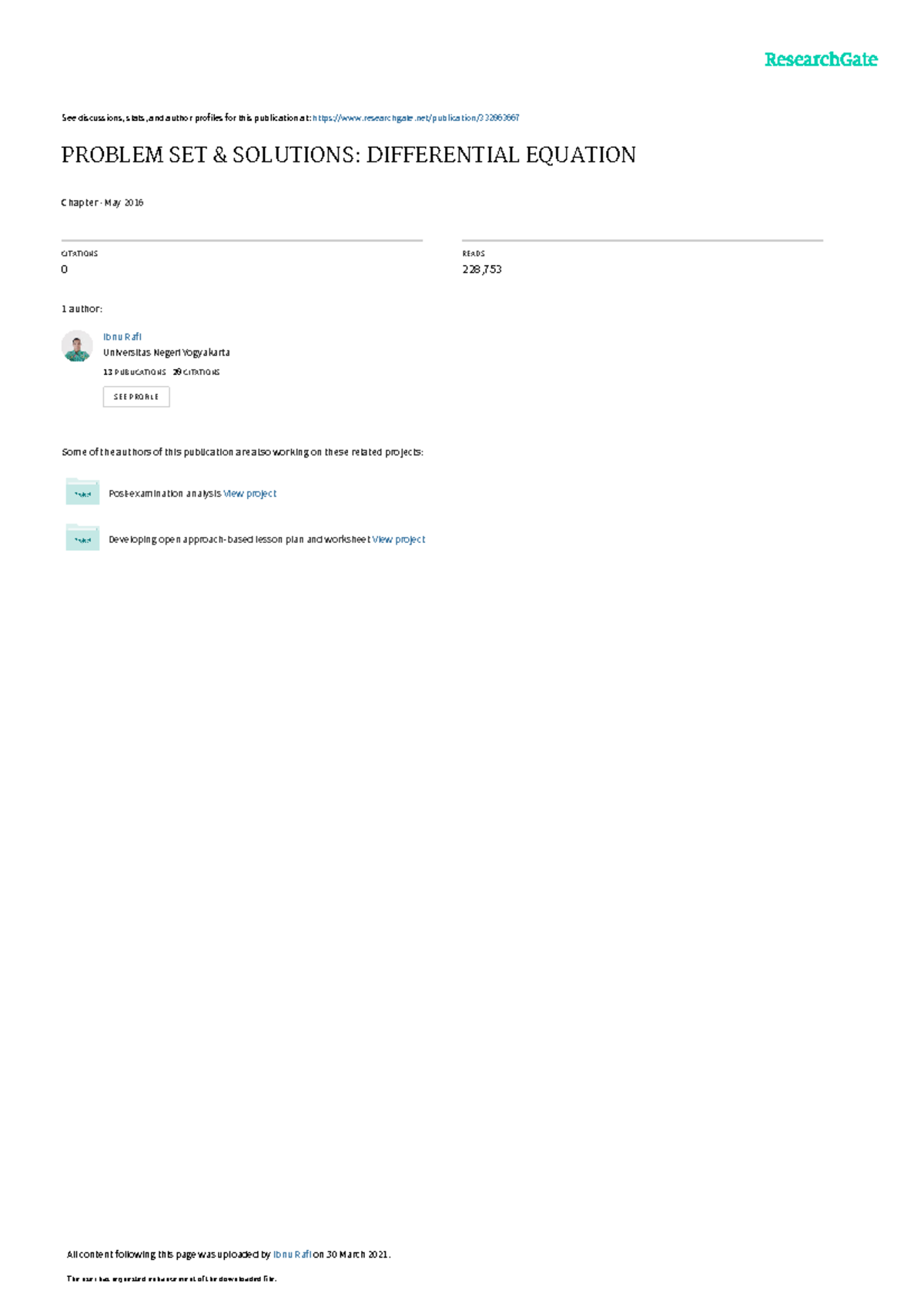 Problem Set of Differential Equation pdf - See discussions, stats, and ...