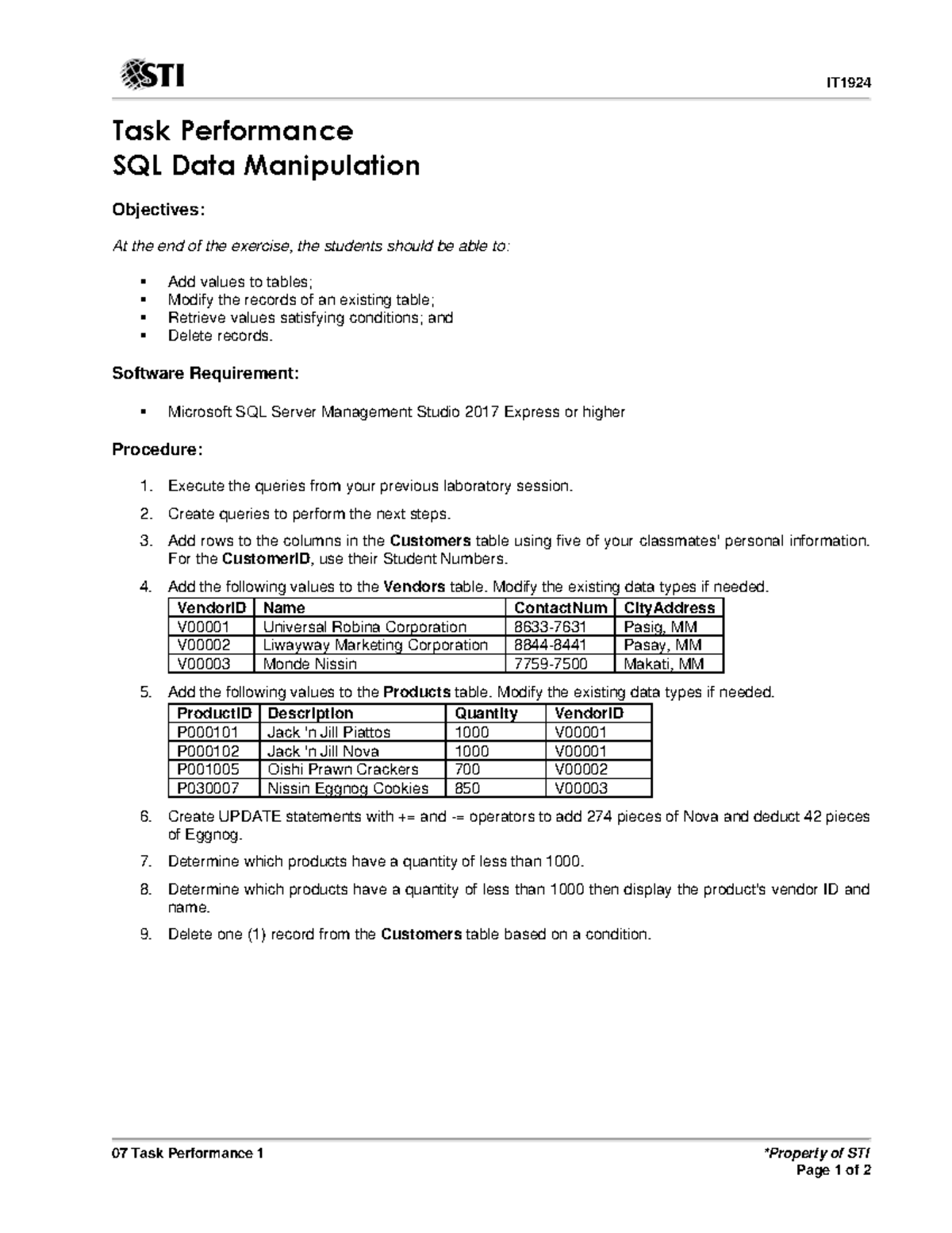 07 Task Performance 13 - awdd - IT 1924 07 Task Performance 1 *Property of STI Page 1 of 2 Task ...