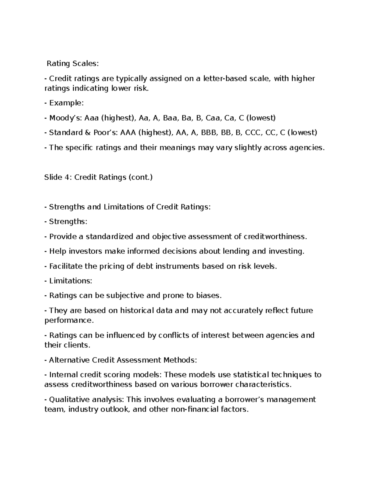 Lesson PPT - Rating Scales: Credit ratings are typically assigned on a ...