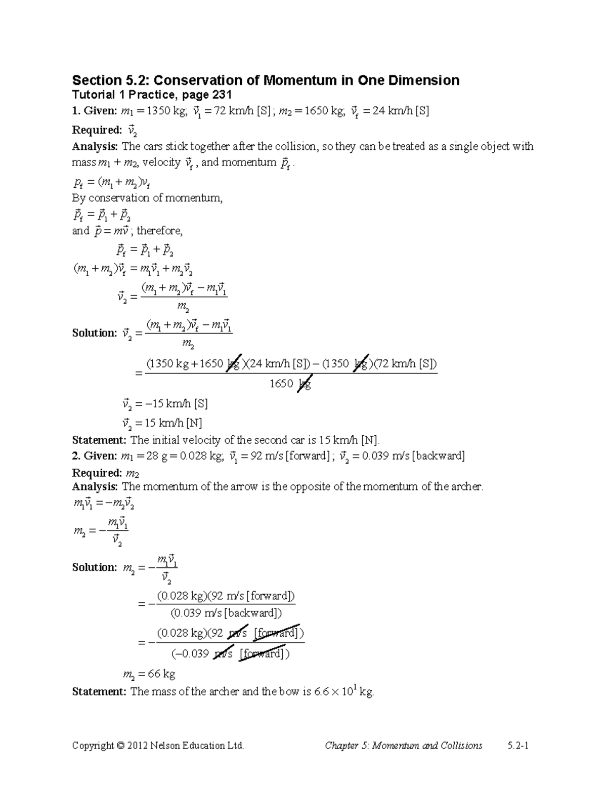 Nelson 12 Physics Textbook - Section 5: Conservation of Momentum in One ...