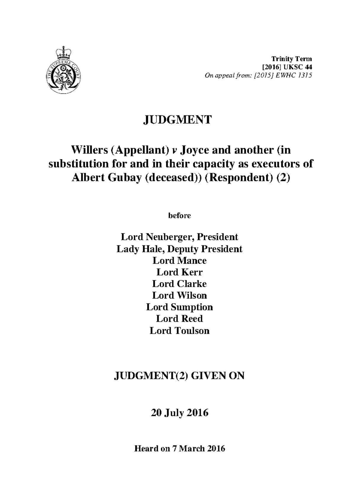 Willers v Joyce and another (in substitution for and in their capacity ...