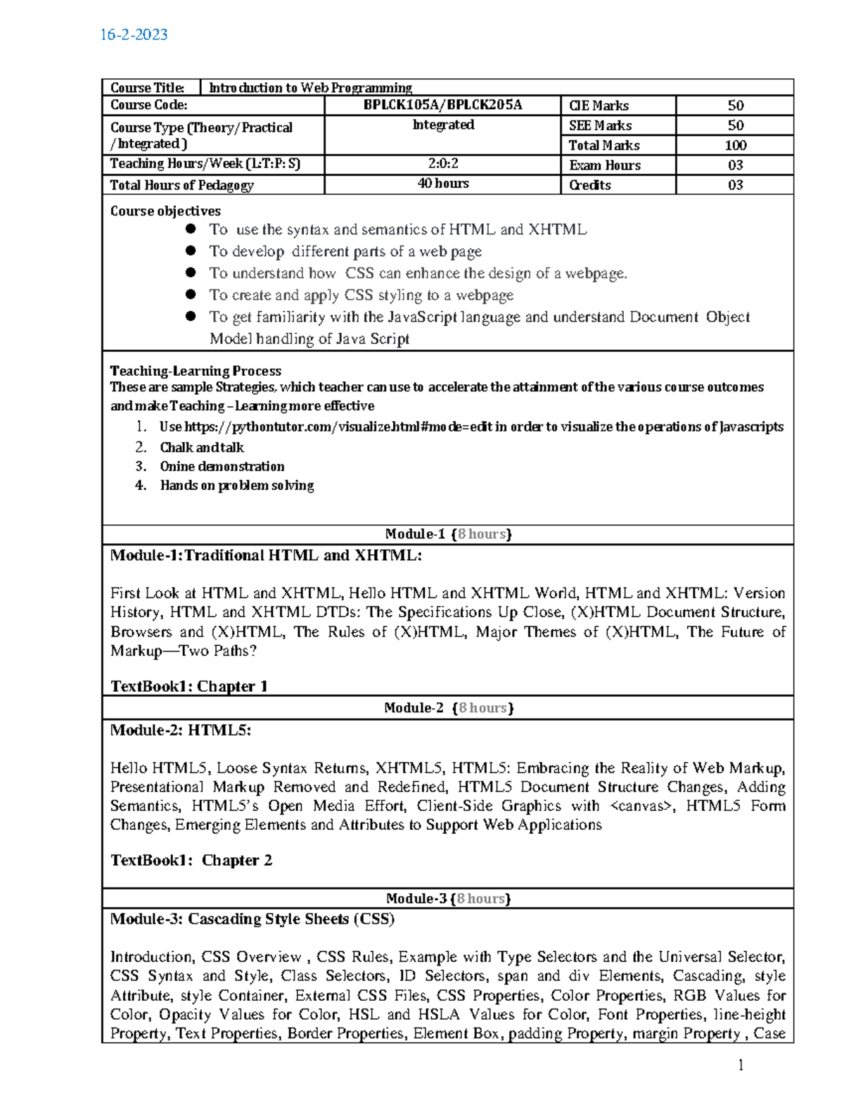 Bplck 105A - Give notes - Course Title: Introduction to Web Programming ...