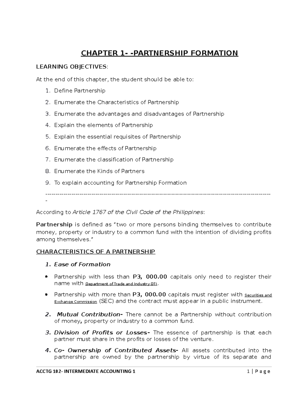 Chapter 1- Partnership Formation - CHAPTER 1-PARTNERSHIP FORMATION ...