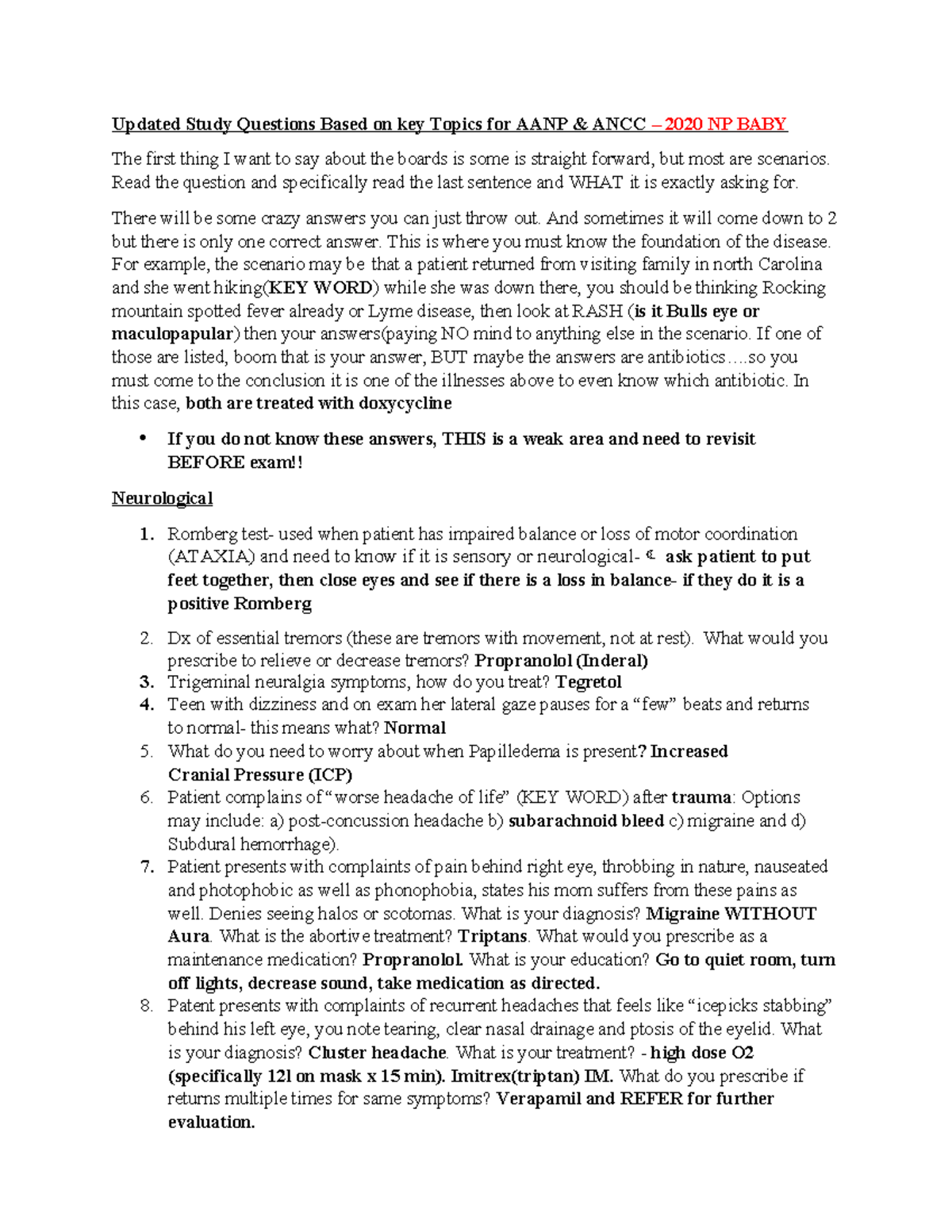 Updated Study Questions for AANP ANCC study questions 2020 - Updated ...