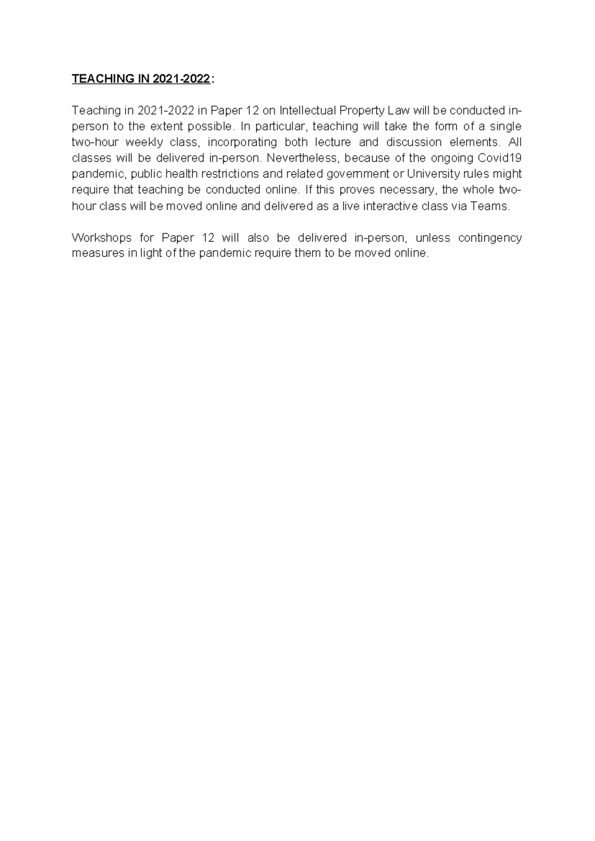 LLM Paper 12 Teaching IN 2021 - TEACHING IN 2021-2022: Teaching in 2021 ...