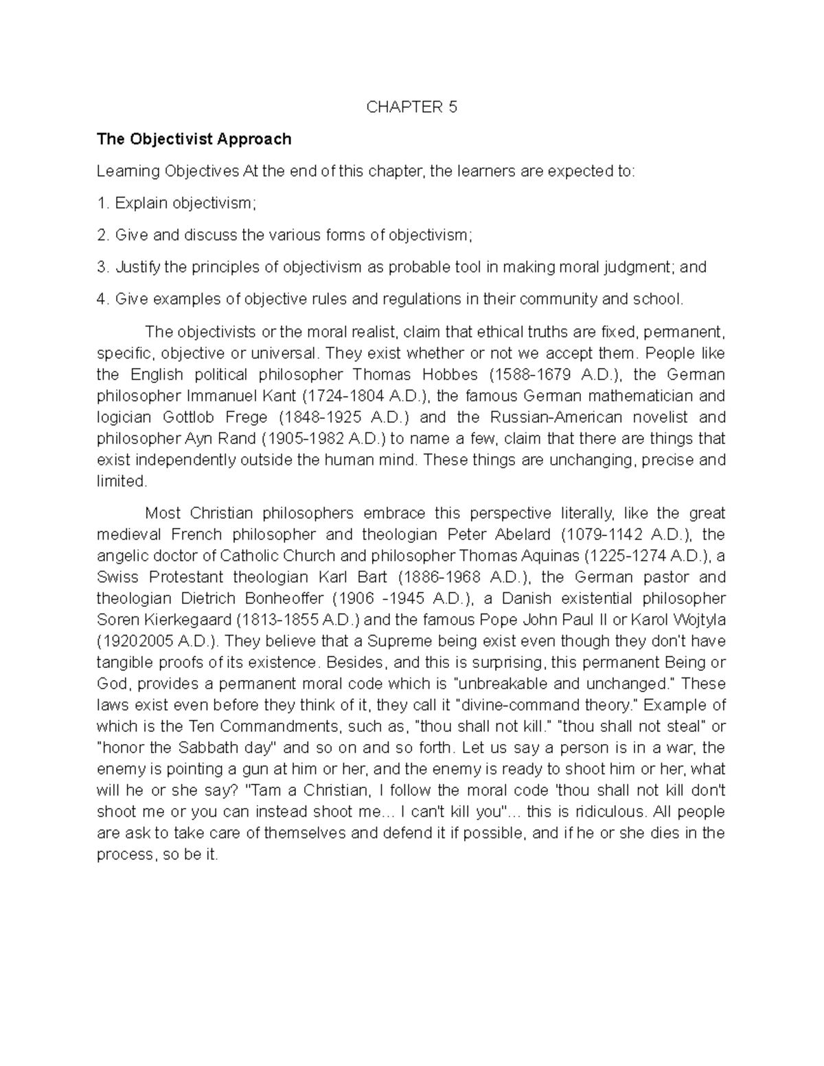 Chapter - 5 - WORK ETHICS - CHAPTER 5 The Objectivist Approach Learning ...