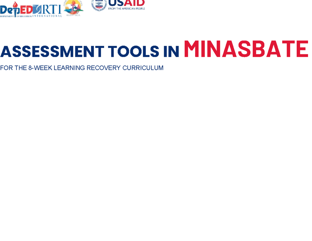 8 WEEK LRC ASSESSMENT - ASSESSMENT TOOLS IN MINASBATE FOR THE 8-WEEK ...