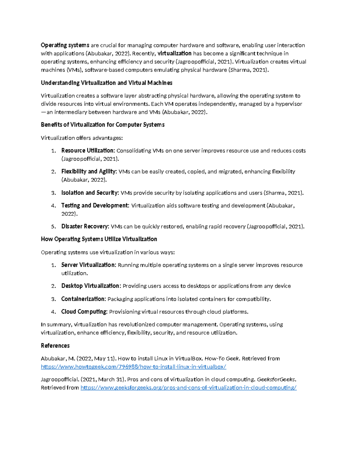 Discussion Assignment 1 Operating Systems Are Crucial For Managing Computer Hardware And