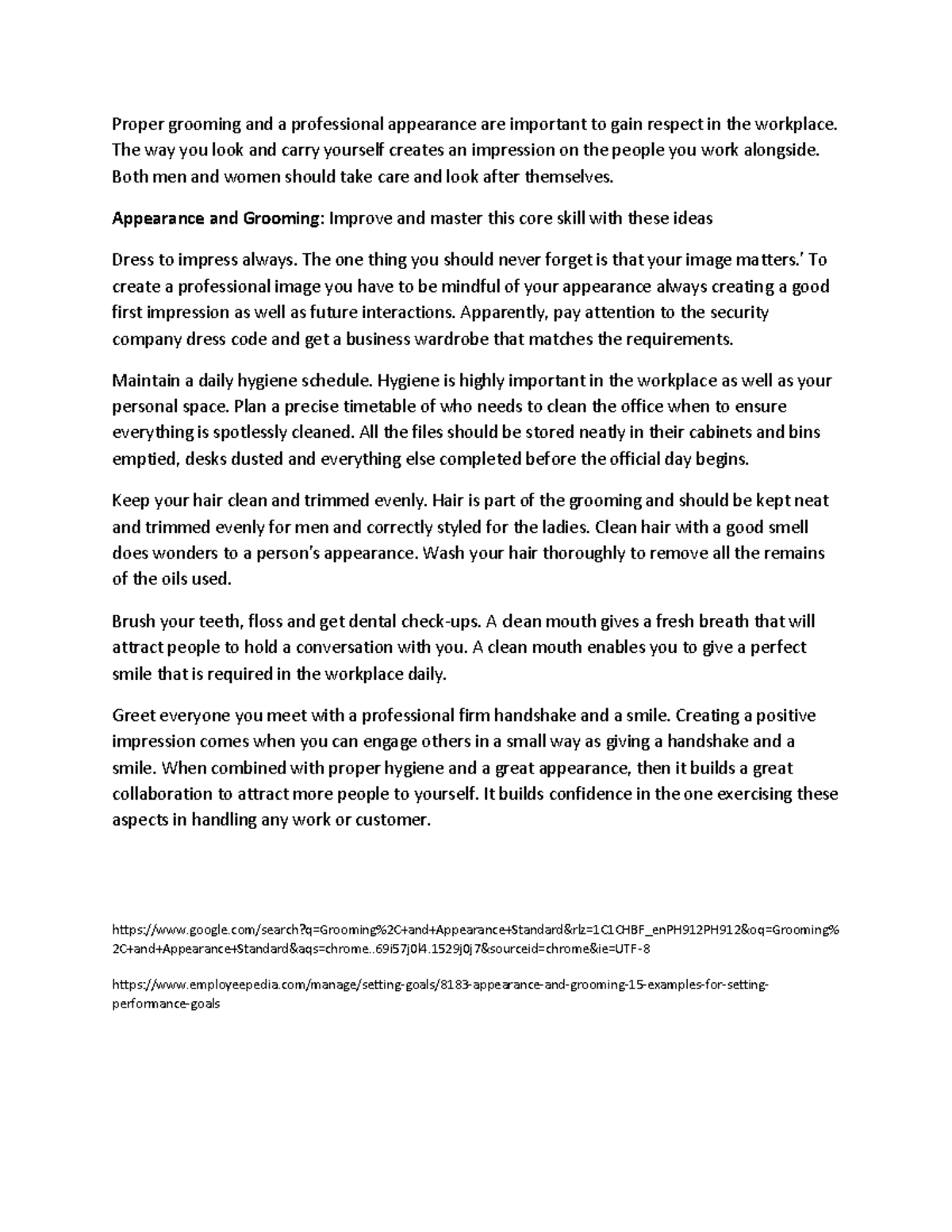 03 Appearance and Grooming - Proper grooming and a professional ...
