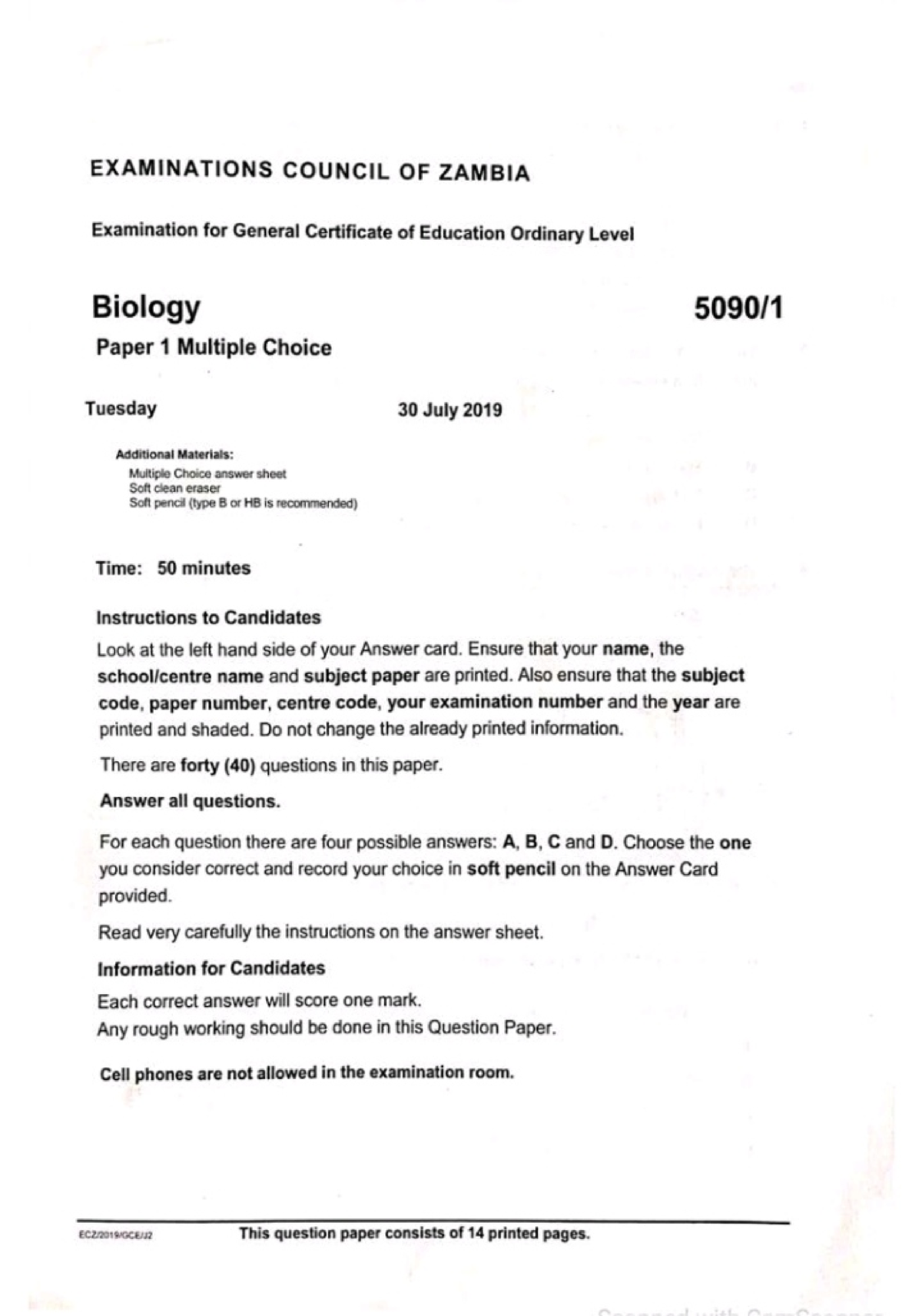 2019 Biology Paper 1 Past Paper - Biological molecules - Studocu