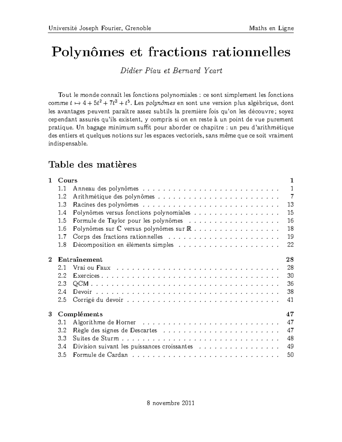 Pf - Résumé Polynômes - Université Joseph Fourier, Grenoble Maths en ...