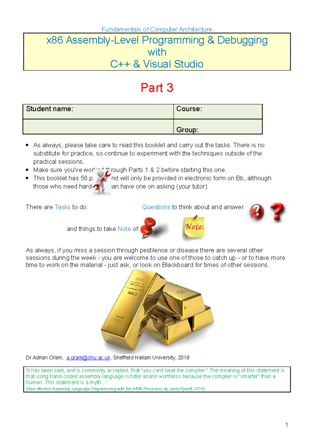 Fo CA PART 3 x86 Assembler Programming with C++ & Visual Studio booklet ...