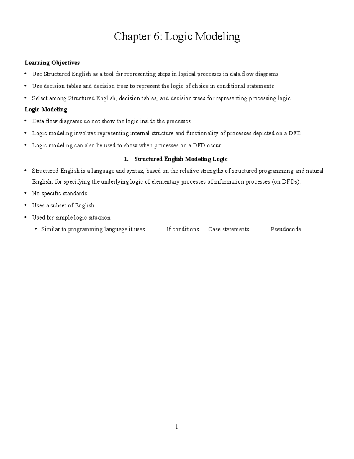 Ch 6 Logic Modeling - Note - Chapter 6: Logic Modeling Learning Objectives • Use Structured ...
