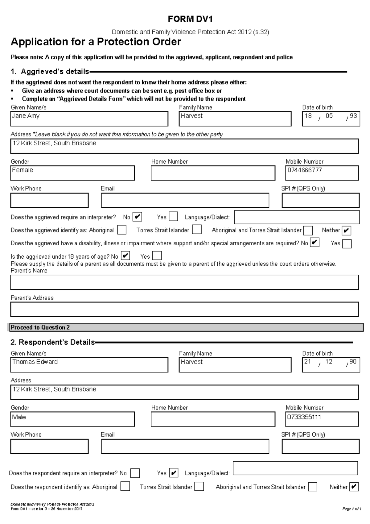 Assessment Item 3 - DVA-Form1 - Domestic and Family Violence Protection ...