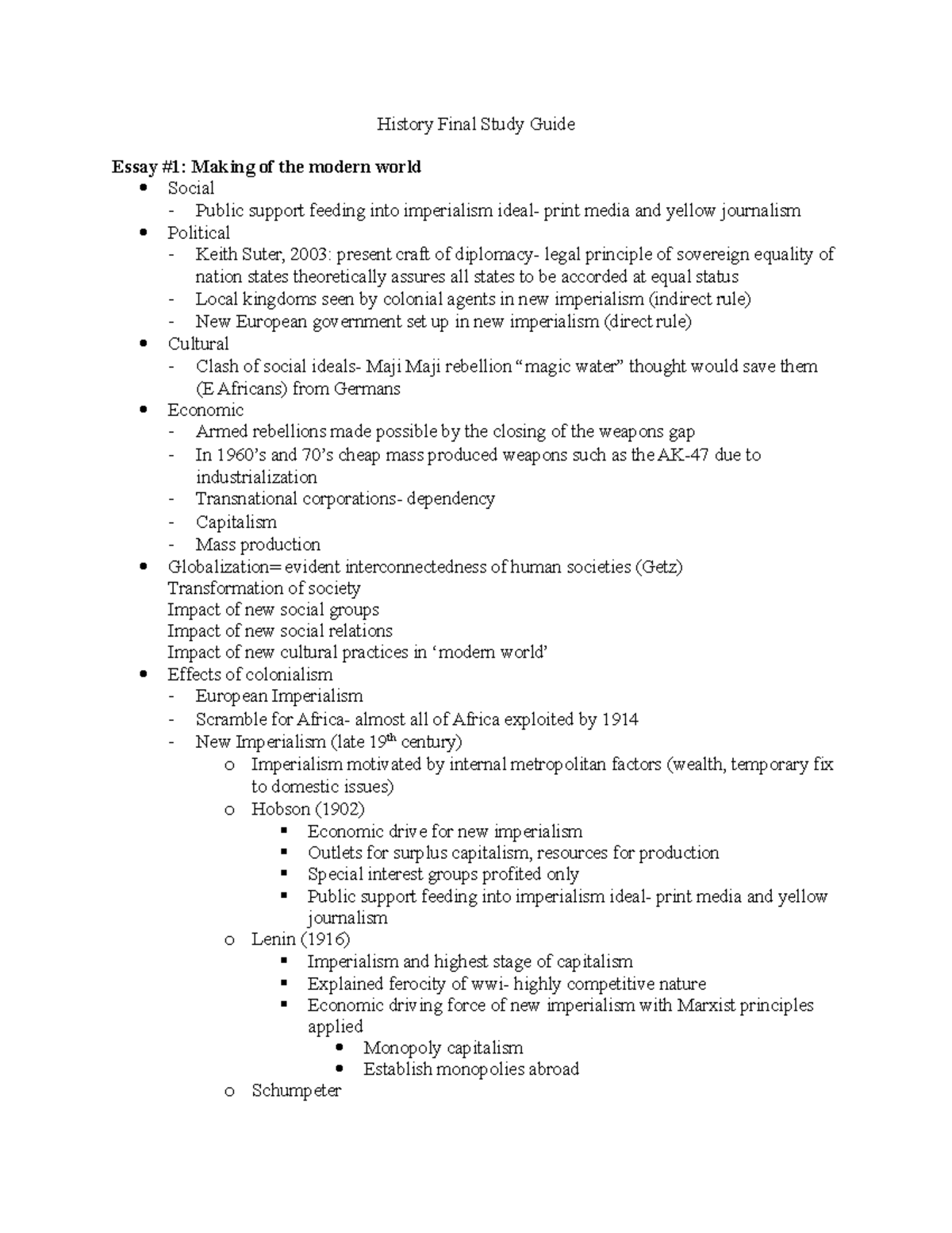 History Final Study Guide - Why different from imperialism earlier o ...