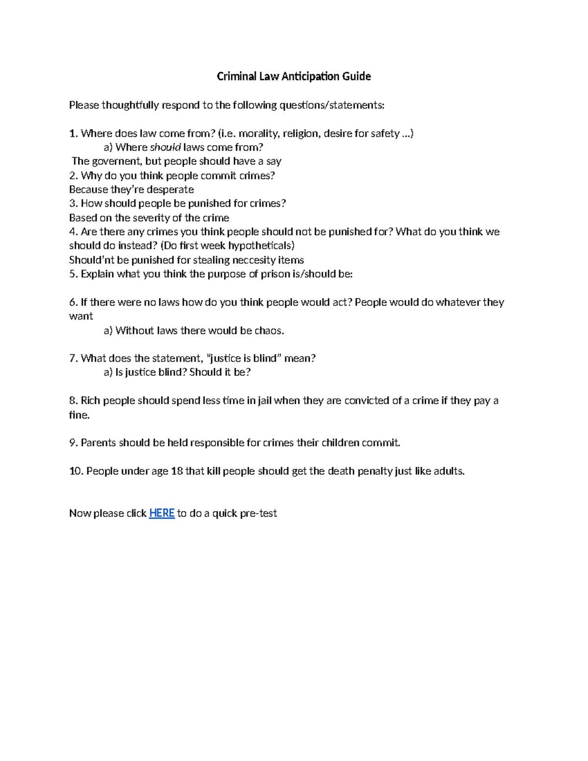 Copy of anticipation guide pre-test criminal law - Criminal Law ...