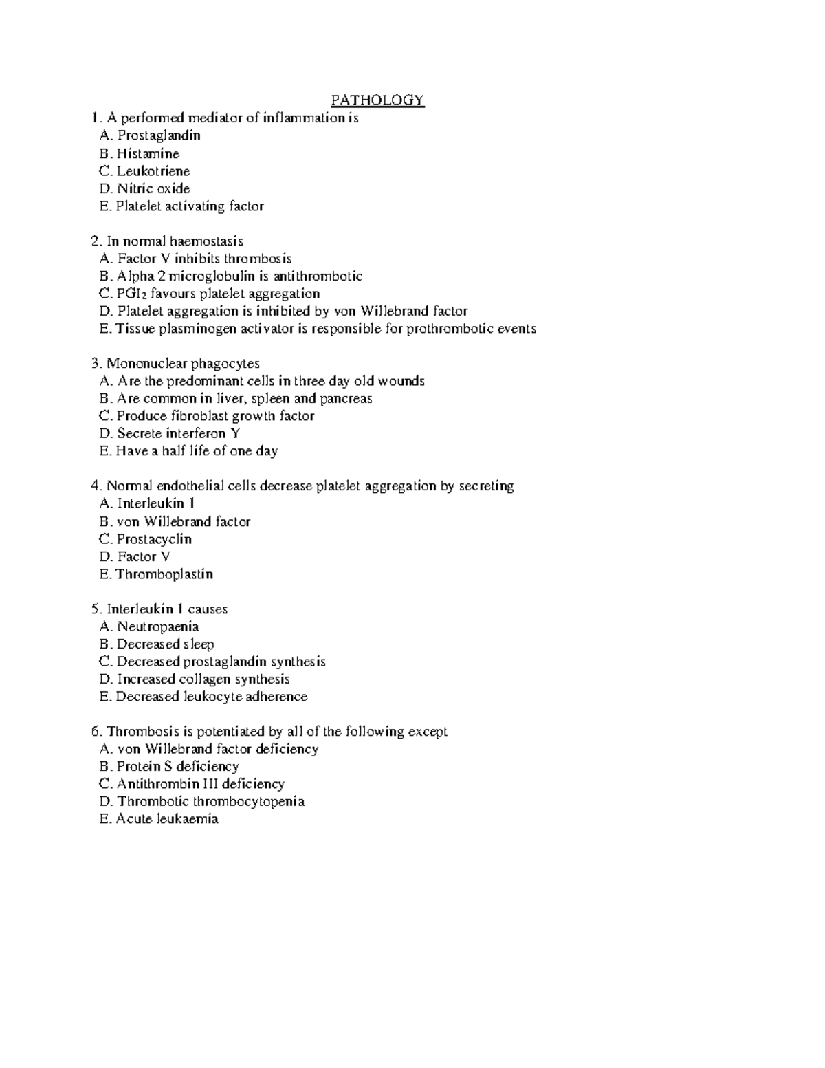 Pathology MCQs - PATHOLOGY A performed mediator of inflammation is A ...
