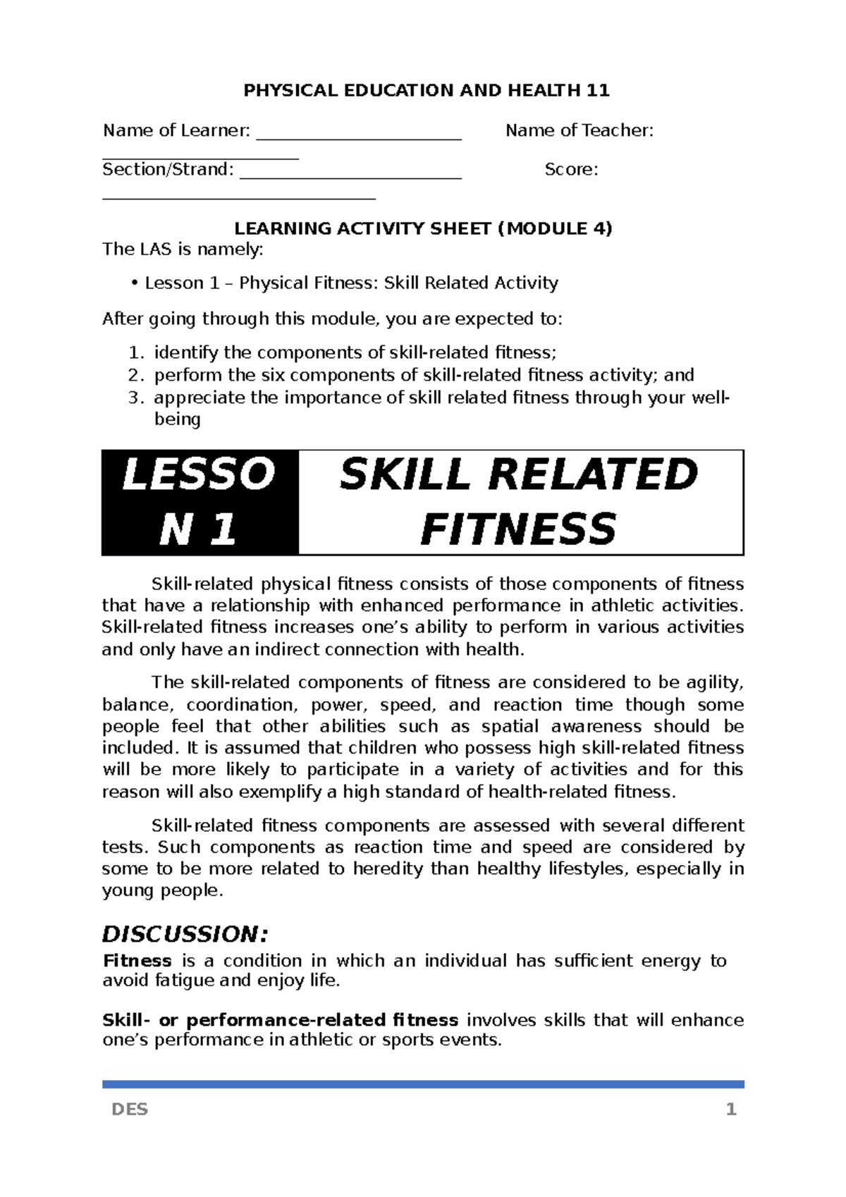 MELC-4 Q2 WEEK 2 pe and health - PHYSICAL EDUCATION AND HEALTH 11 Name ...