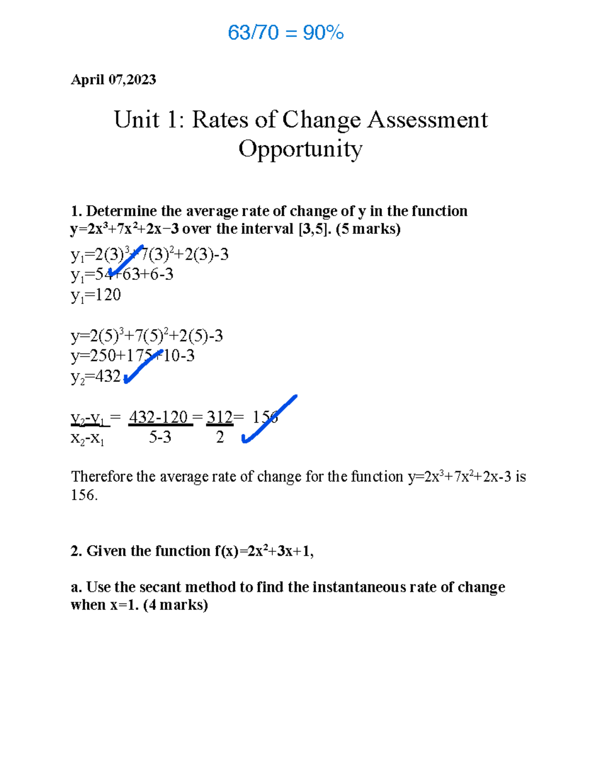 ILC MCV4U UNIT 1 Marked - 90% achieved but teacher corrections are on ...