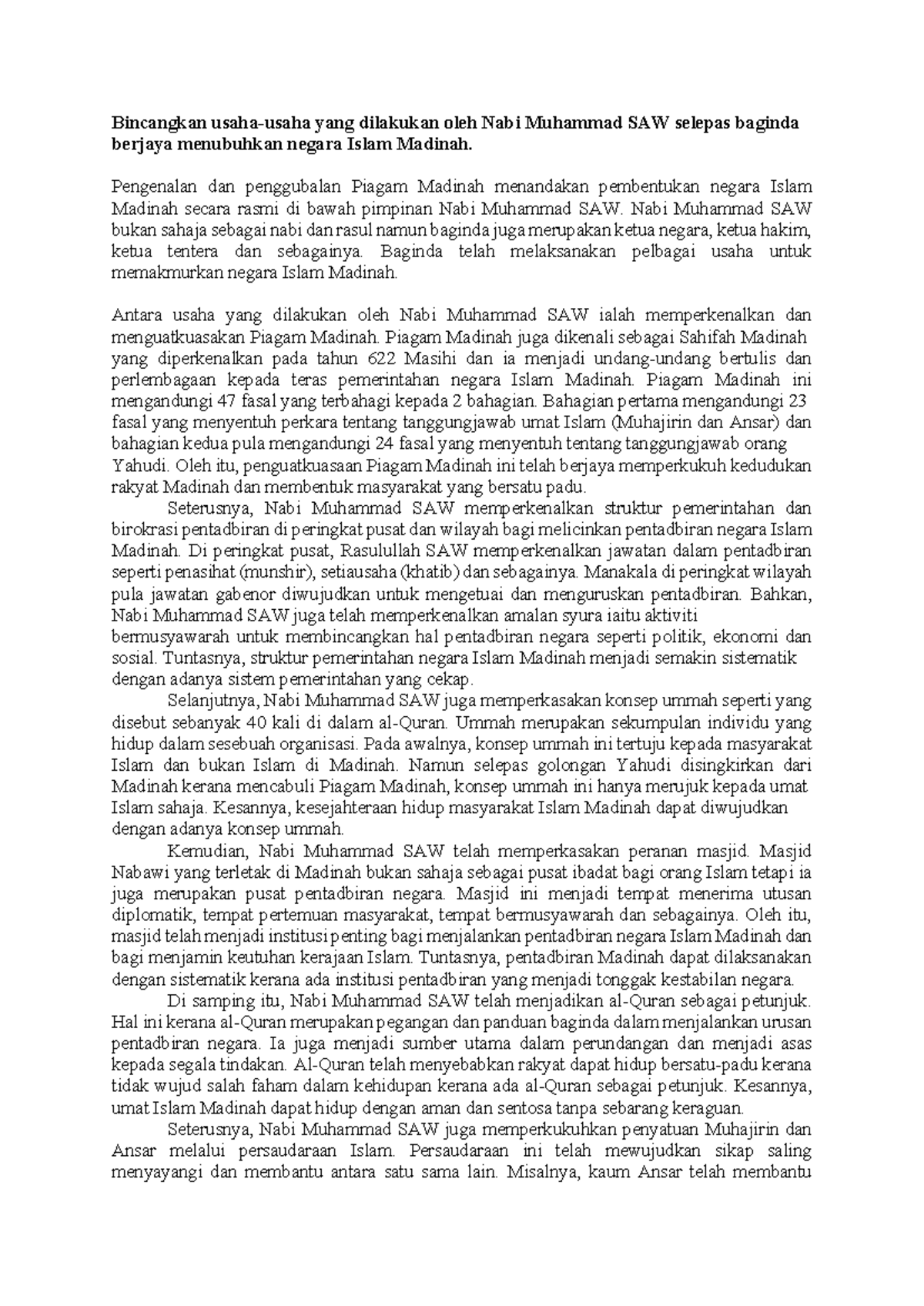 Bincangkan usaha-usaha yang dilakukakn oleh Nabi Muhammad - Pengenalan ...