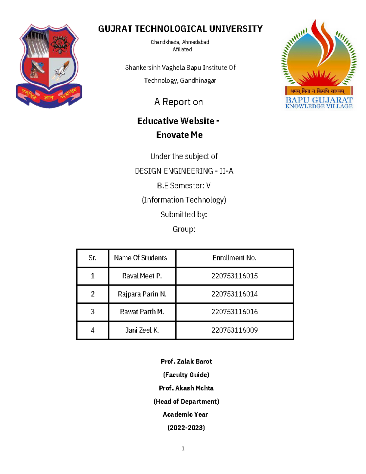 Educative Website - Sr. Name Of Students Enrollment No. 1 Raval Meet P ...