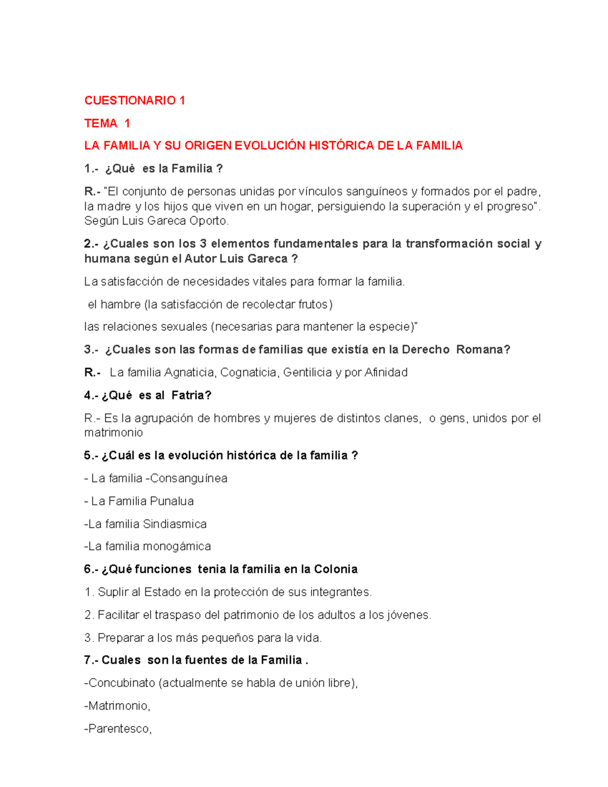 Cuestionario HISTORIA DEL DERECHO DE FAMILIA - CUESTIONARIO 1 TEMA 1 LA ...