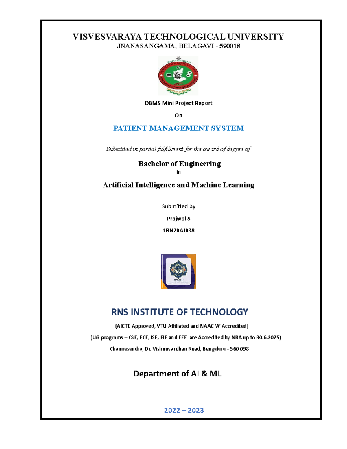 1RN20AI038 PMS Report - good - VISVESVARAYA TECHNOLOGICAL UNIVERSITY ...