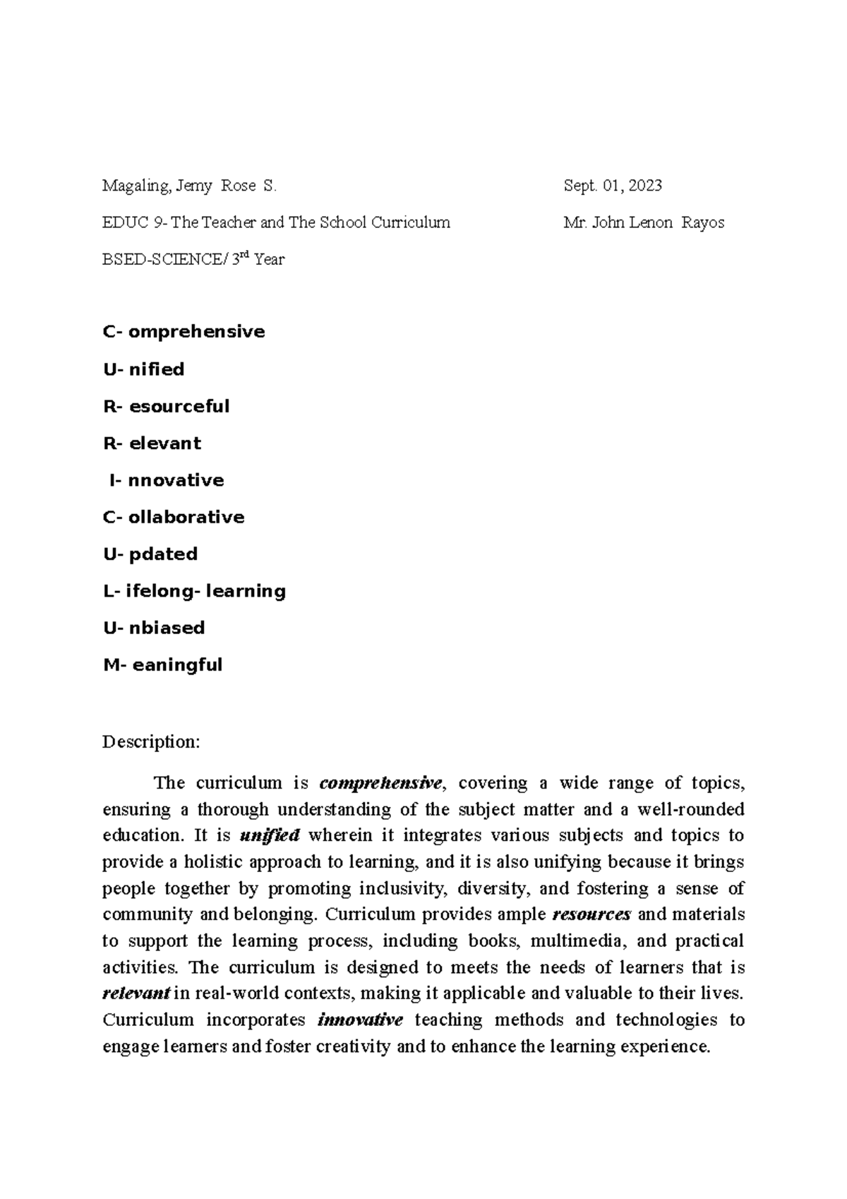 Magaling EDUC-9 - Activity in Educ 9 - Magaling, Jemy Rose S. Sept. 01 ...