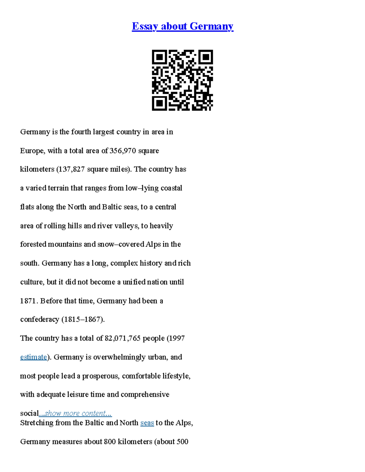 Written Essay Papers - Essay about Germany Germany is the fourth ...
