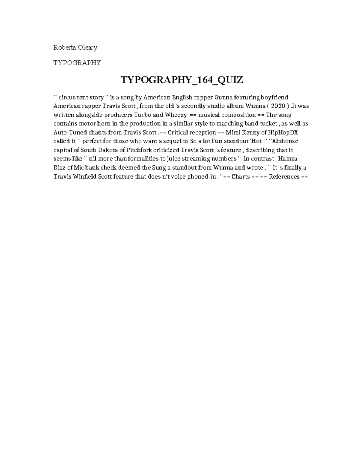 Typography 164 QUIZ - in class quiz - Roberta Oleary TYPOGRAPHY ...