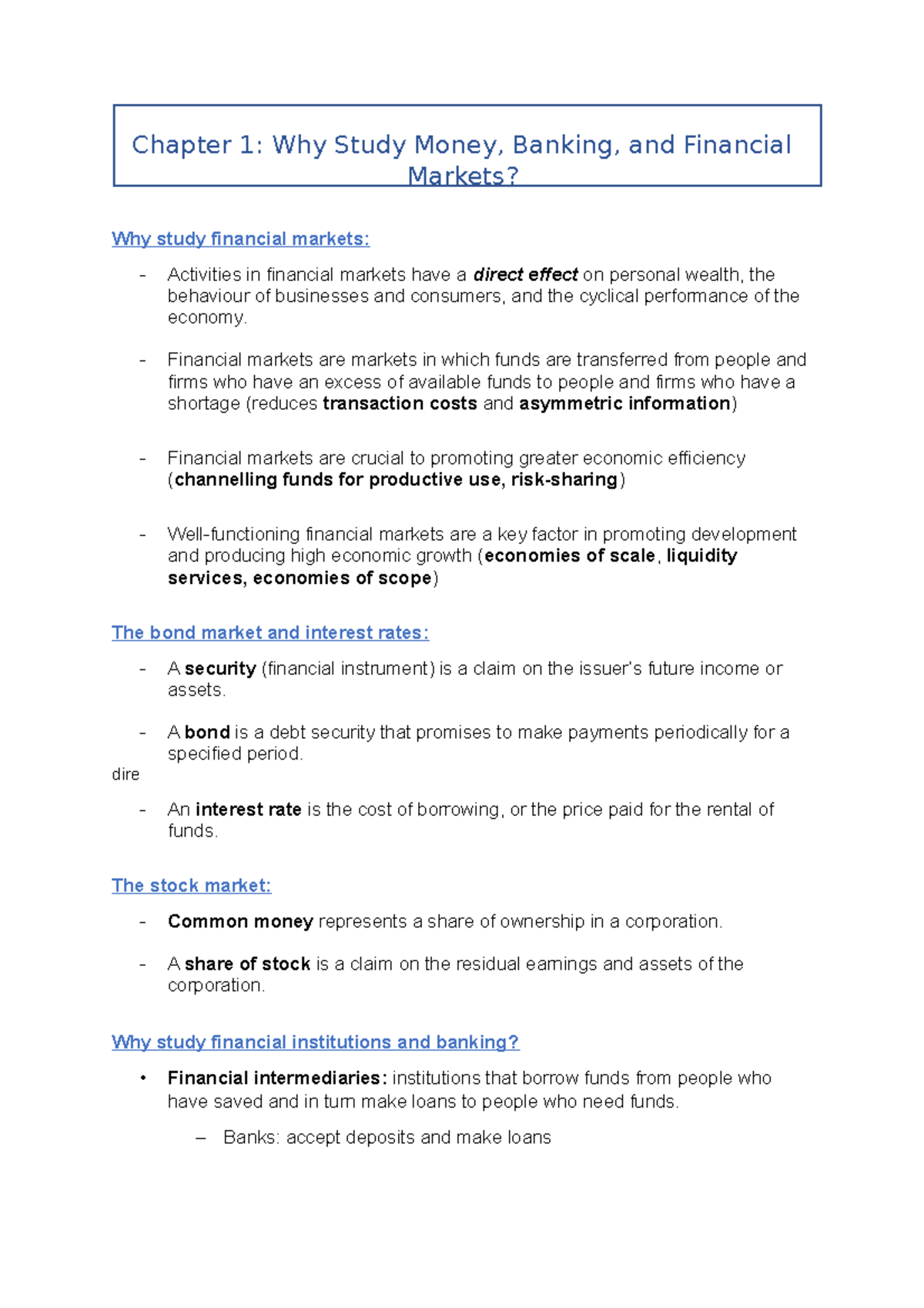 ECOS PPT Notes - Chapter 1: Why Study Money, Banking, and Financial ...