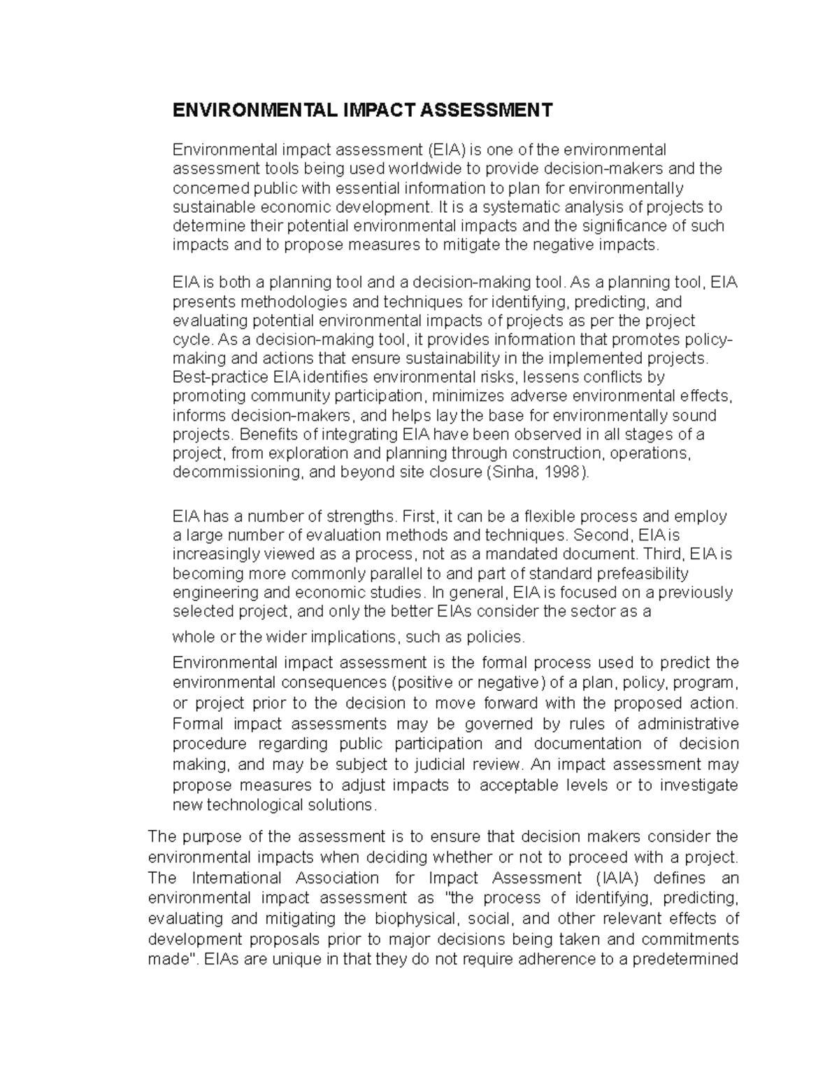 Environmental Science and Engineering - ENVIRONMENTAL IMPACT ASSESSMENT ...