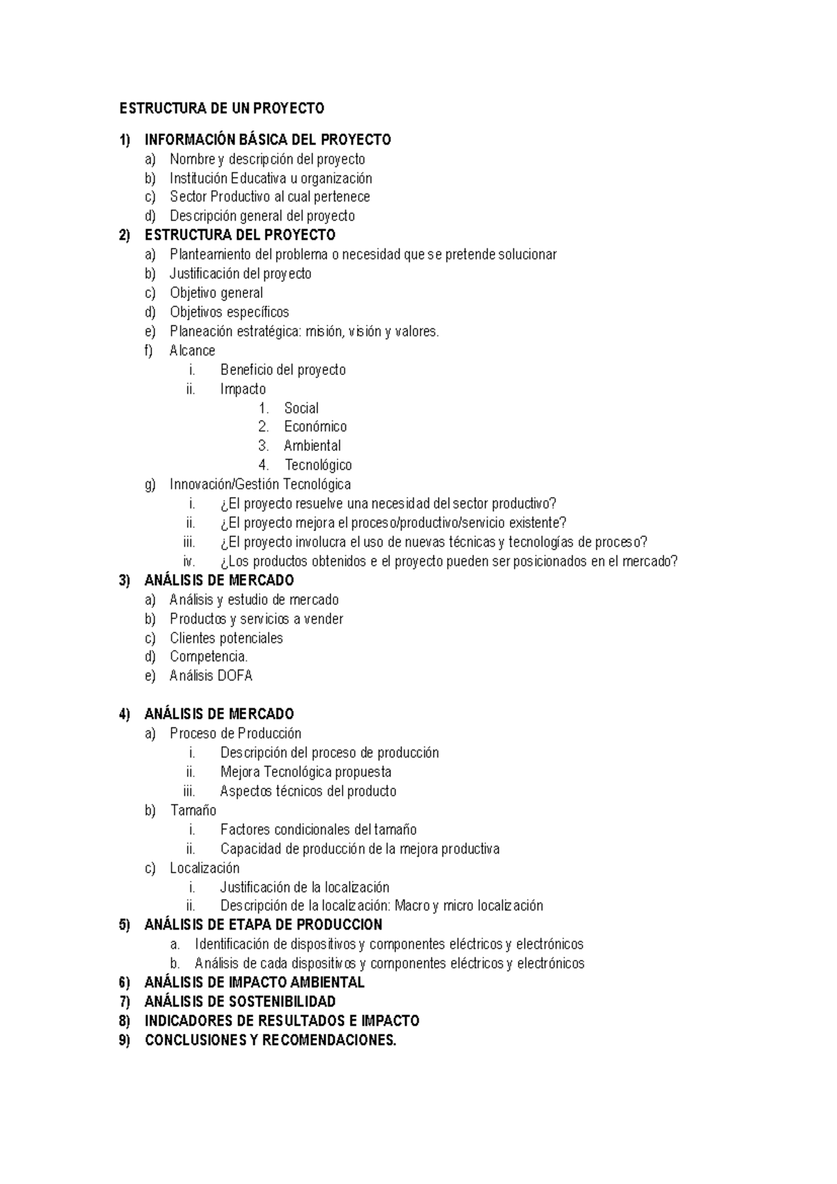 Estructura DE UN Proyecto - ESTRUCTURA DE UN PROYECTO 1) INFORMACIÓN ...