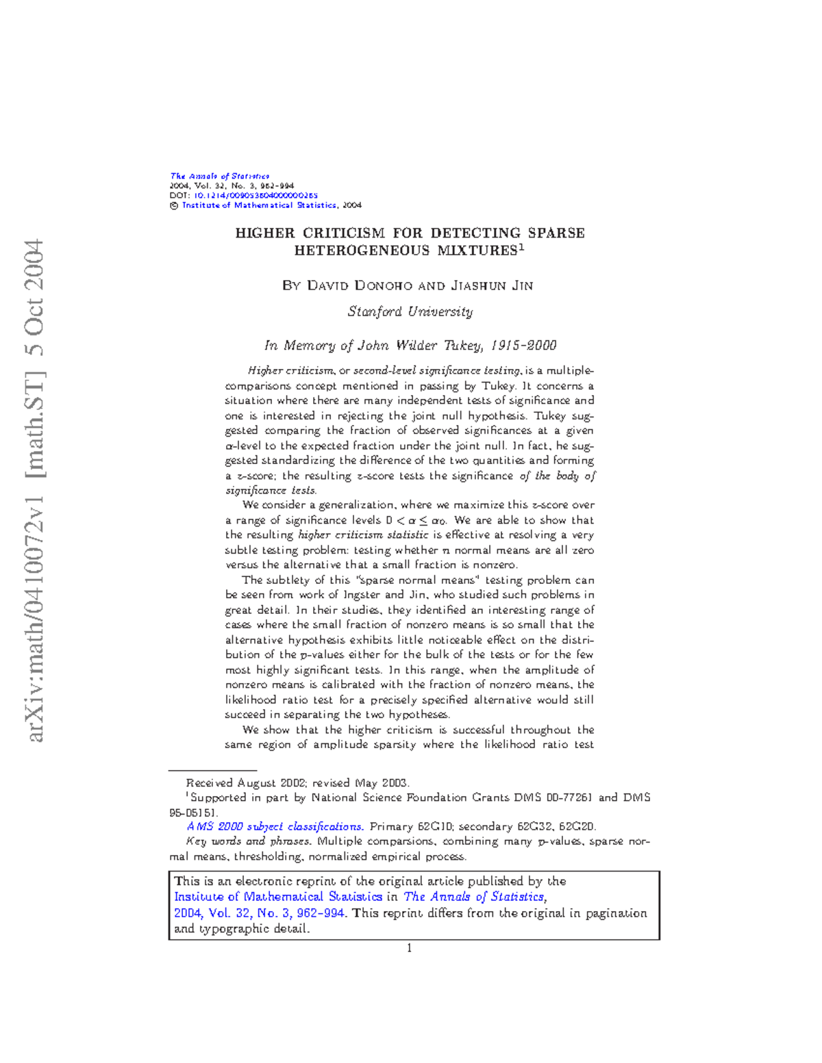 0410072 - Cours - arXiv:math/0410072v1 [math] 5 Oct 2004 The Annals of ...