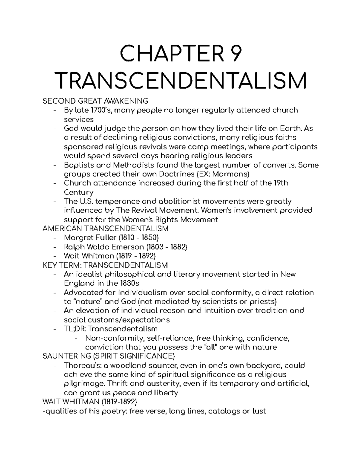 CH 203 Chapter 9 - SURGES - CHAPTER 9 TRANSCENDENTALISM SECOND GREAT ...