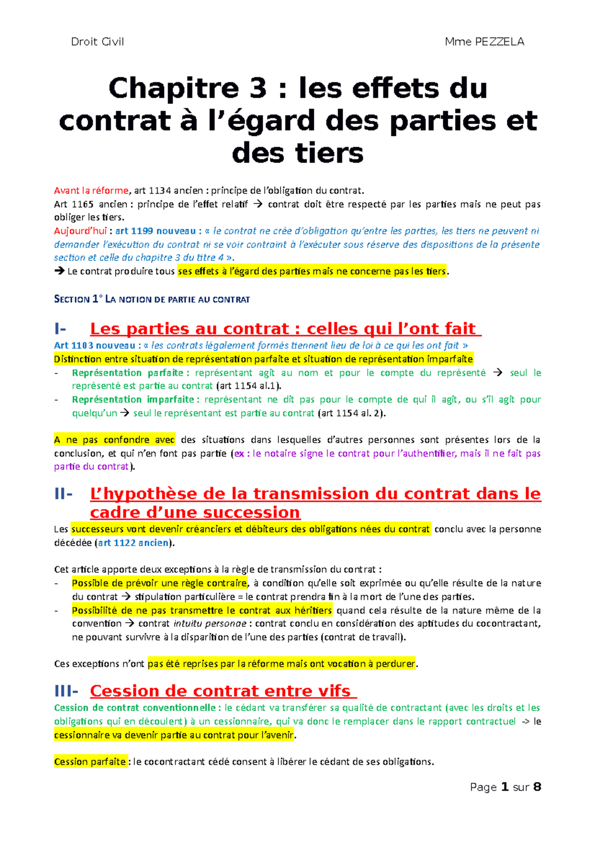 Chapitre 3 - les effets du contrat à l’égard des parties et des tiers ...